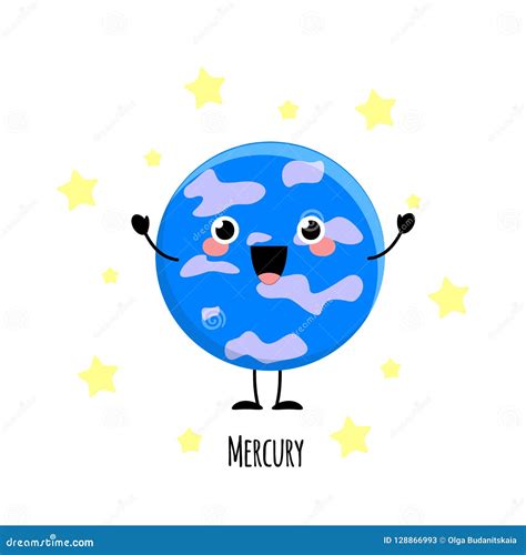 Cute Mercury Planet Kawaii Characters Vector Illustration Isol Stock