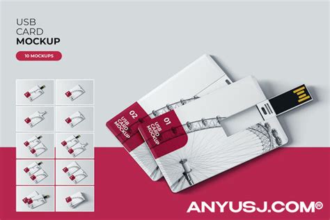 10款极简USB数据内存卡闪存卡U盘还原卡卡片设计展示PSD样机USB Card Mockup 安鱼设计资源丨优质平面设计资源共享站