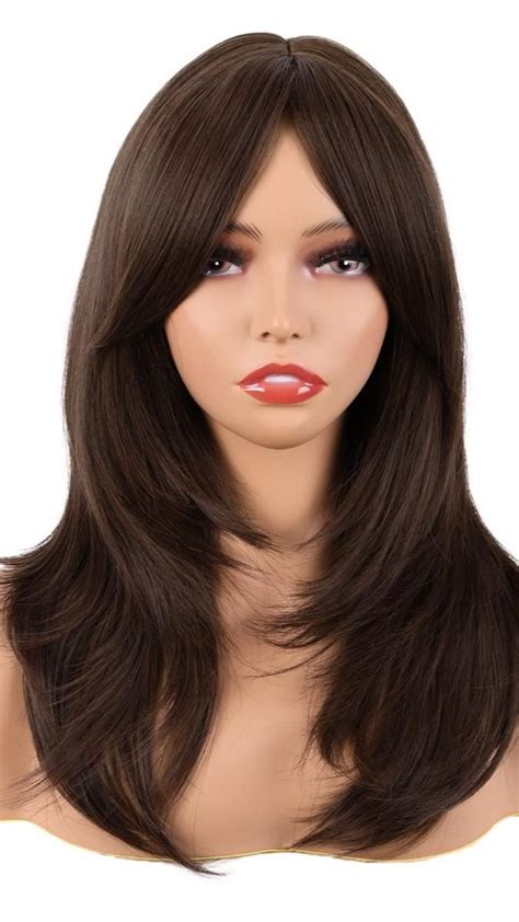 Mapofbeauty 20 Inch50 Cm Long Layered With Bangs Straight Synthetic