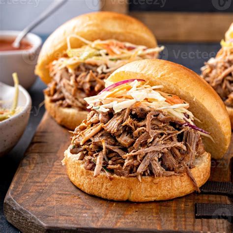 Pulled Pork Sandwiches With Cole Slaw On Brioche Buns 16229735 Stock