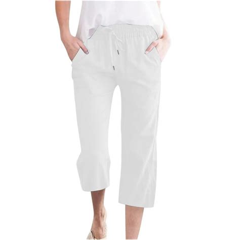 Jskumar Womens Plus Size Cotton Linen Capris Drawstring Elastic Waist