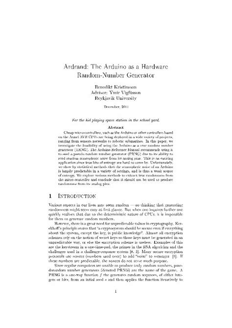 Pdf Ardrand The Arduino As A Hardware Random Number Generator
