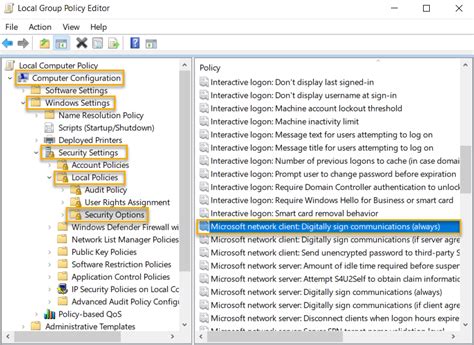 Ensure Microsoft Network Client Digitally Sign Communications Always