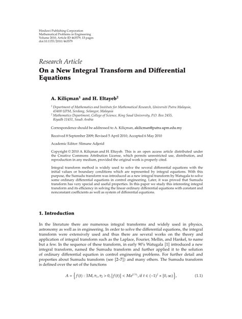 Pdf On A New Integral Transform And Differential Equations