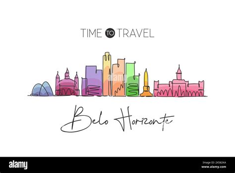 One Single Line Drawing Of Belo Horizonte City Skyline Brazil World