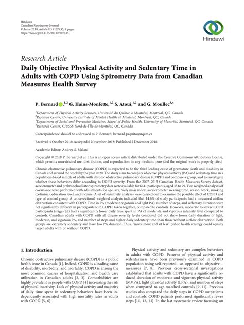Pdf Daily Objective Physical Activity And Sedentary Time In Adults With Copd Using Spirometry