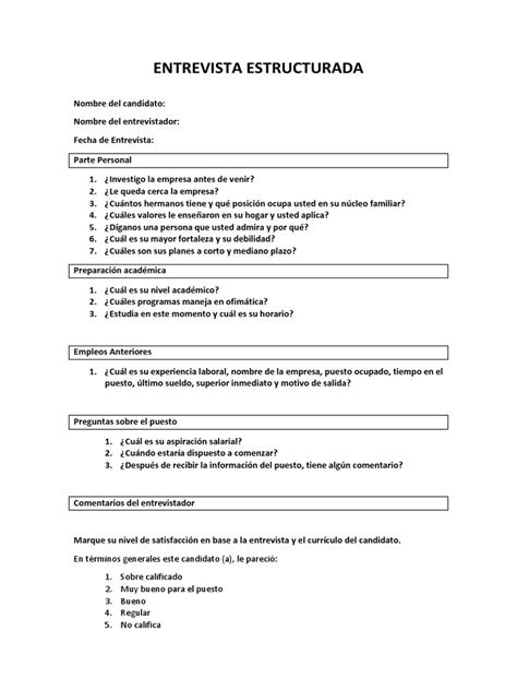 Entrevista Estructurada Pdf