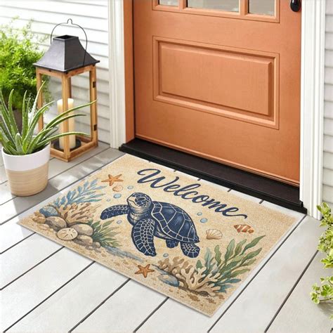 Sea Turtle Welcome Doormat Coastal Beach Entryway Rug Nautical Ocean