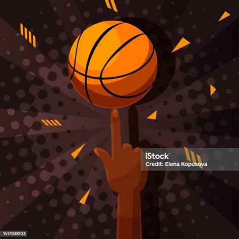 팀 경쟁 스포츠 및 플랫 스타일의 승리 개념 어두운 추상적 인 배경에 운동 선수의 손을 가진 농구 공 농구 팀 스포츠에 대한 스톡 벡터 아트 및 기타 이미지 Istock