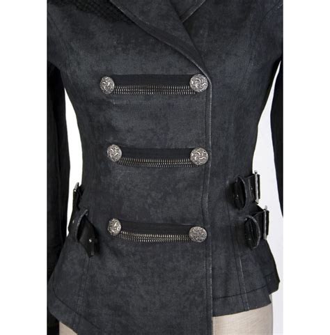 Punk Black Washed Asymmetric Military Jacket For Women Rebelsmarket