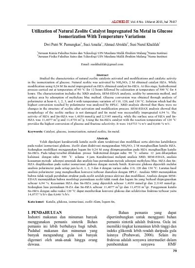 Utilization Of Natural Zeolite Catalyst Impregnated Sn Metal In Glucose Isomerization With