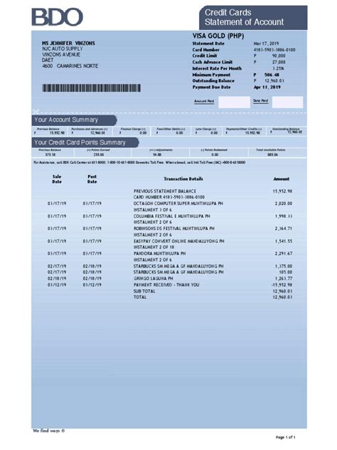 Bdo Mar Soa Pdf Pdf Credit Card Personal Finance