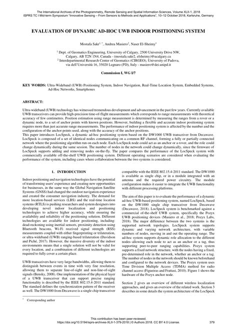 Pdf Evaluation Of Dynamic Ad Hoc Uwb Indoor Positioning System
