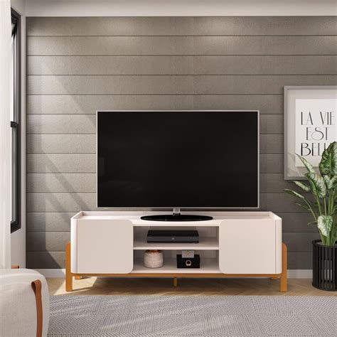 Bancada Para Tv Até 65 Polegadas Com 2 Portas Dj Móveis Cher Off White Cedro Madeiramadeira