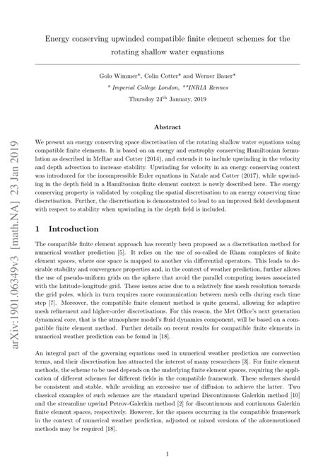 PDF Energy Conserving Upwinded Compatible Finite Element Schemes For The Rotating Shallow