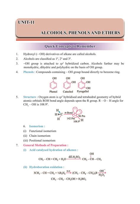 Class 12 Chemistry Notes For Alcohol Phenol And Ethers PDF Study