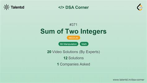 Sum Of Two Integers Dsa Problem Talentd