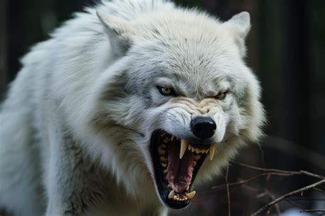 Premium Ai Image An Angry White Wolf With Its Mouth Open