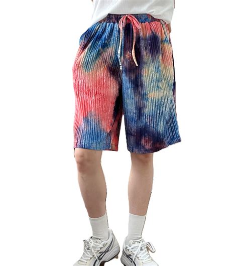 으니샵 5컬러 그라데이션주름반바지 남여공용가능 플리츠 반바지 남성 여성 오로라 레인보우 나염반바지 쿨반바지 여름반바지 플리츠반바지 밴딩반바지 데일리 휴가 버뮤다팬츠 남여