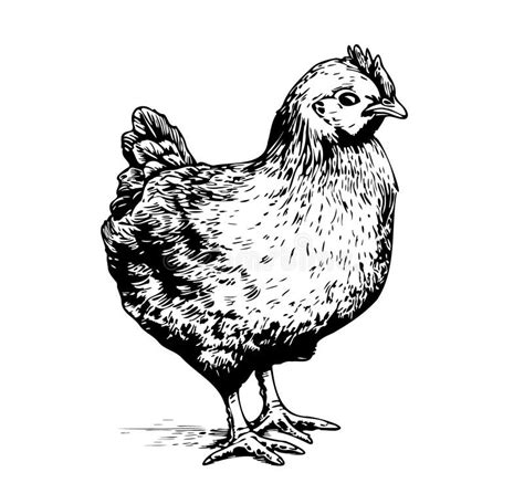 Hen Little Standing Hand Drawn Sketch Vector Illustration Stock