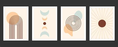 추상 Boho 모양 세트 프리미엄 벡터