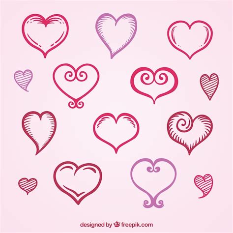 Colección de corazones decorativos dibujados a mano Vector Gratis