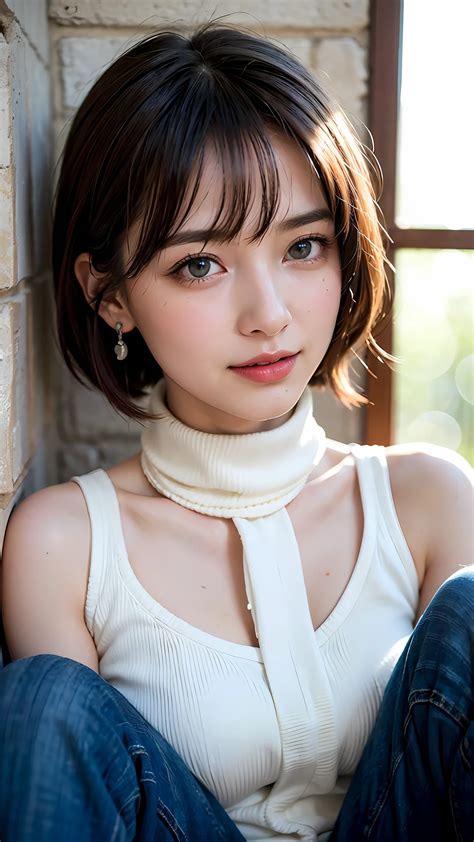A Close Up Of A Woman Sitting On A Brick Wall Seaart Ai