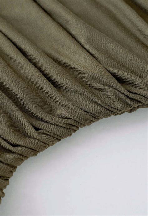 One Shoulder Drawstring Ruched Top In Moss Green Retro Indie And