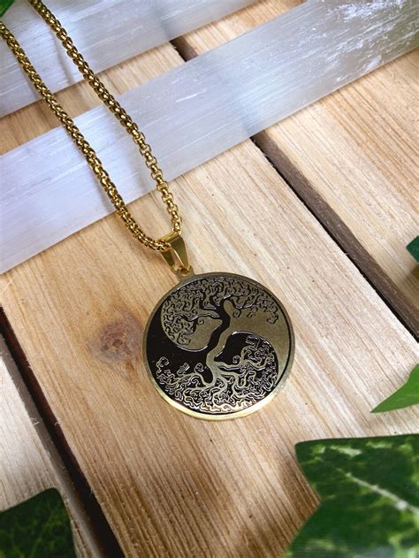 TREE Of LIFE Yin Yang Necklace On Gold Chain Gold Tree Pendant Tree Jewelry Spiritual Yoga