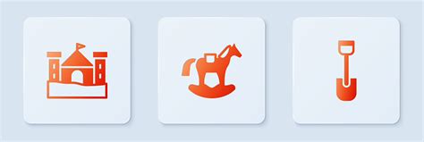 안장 스윙 모래 성 삽 장난감에 말을 설정합니다 흰색 정사각형 버튼 벡터 개념에 대한 스톡 벡터 아트 및 기타 이미지 개념 놀기 누름 버튼 Istock