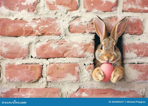 An Easter Bunny Coming Out Of A Wall Stock Image Image Of Happy
