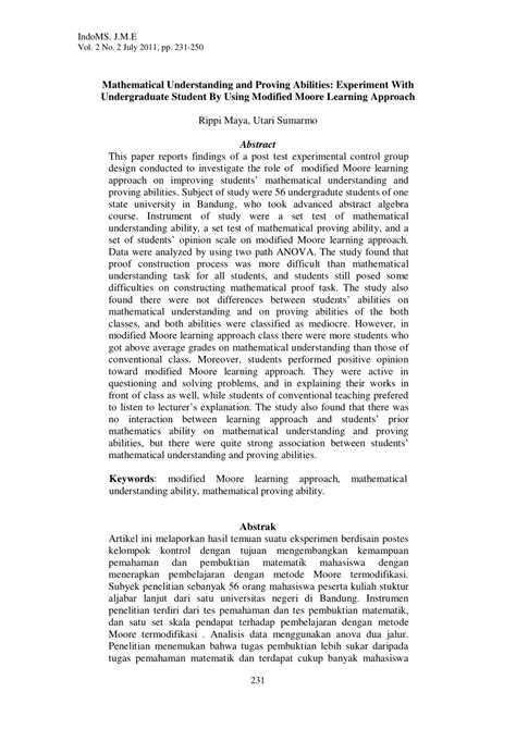 Pdf Mathematical Understanding And Proving Abilities Experiment With