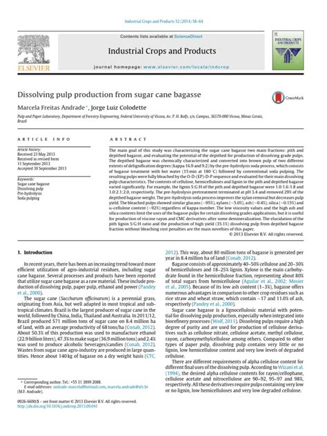 Dissolving Pulp Production From Sugarcane Bagasse Pdf