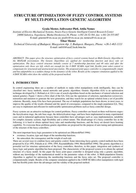 Pdf Structure Optimization Of Fuzzy Control Systems By Multi