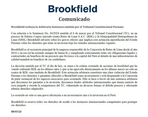Rutas De Lima Accionista Principal Rechaza Decisión Del Tc Sobre