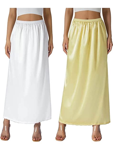 Satin Half Slip For Women Long Underskirt Dress Extender Lace Trim Maxi
