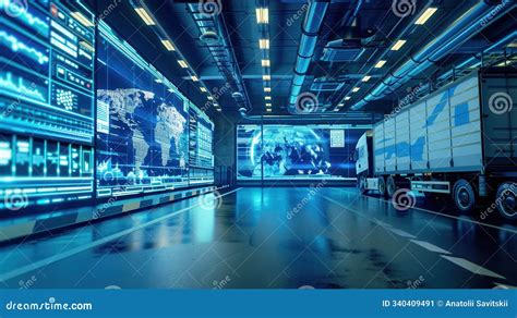 The Control Center Monitors Delivery Routes And Logistics Data On Expansive Screens While