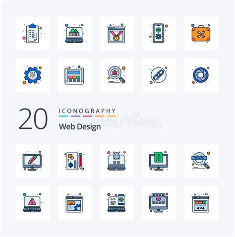 20 Web Design Line Filled Color Icon Pack Like Magnify Glass Technology Computer List Digital