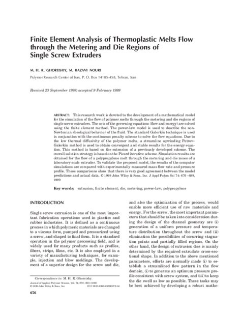 Pdf Finite Element Analysis Of Thermoplastic Melts Flow Through The Metering And Die Regions