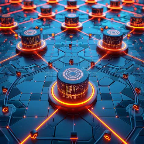 Digital Network Grid With Glowing Nodes And Neon Accents At Night Stock Image Image Of Evening
