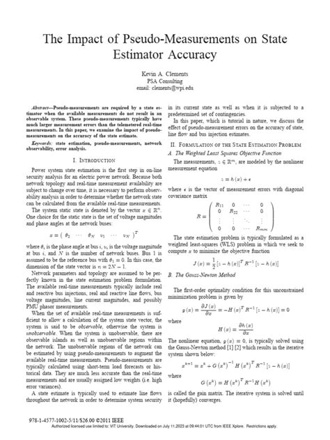The Impact Of Pseudo Measurements On State Estimator Accuracy Pdf Errors And Residuals