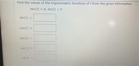 Solved Find The Values Of The Trigonometric Functions Of T Chegg Com