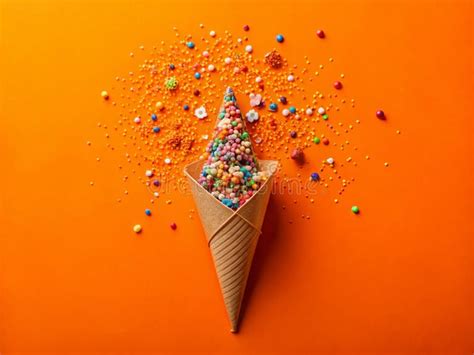 Sparkling Festive Cone On Orange Background A Celebration Of Festive Cheer Stock Illustration