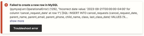 Failed To Create A New Row In Mysql Pymysqlerroperationalerror 1292 Incorrect Date Value