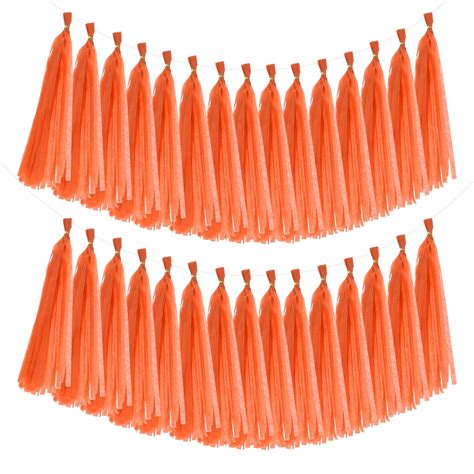Uxcell 40pcs Orange Tassel Garland 146 X 94 Inch Tissue Paper Tassel