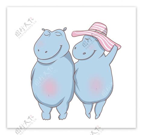 河马情侣插画图片素材 编号40014093 图行天下