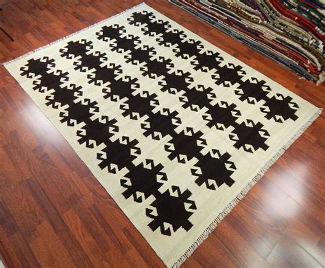Native Rug Off White Black Aztec Kilim Navajo Flatwoven Kelim X Southwestern Rug Cream