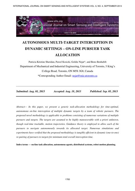 Pdf Autonomous Multi Target Interception In Dynamic Settings On Line Pursuer Task Allocation
