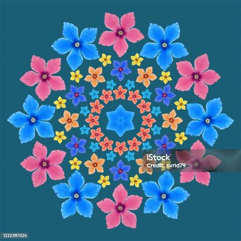 말린 압착 꽃 꽃잎에서 만다라 키클라멘 만다라는 불교 힌두교 요가의 상징입니다 휴식과 명상을위한 동양 스타일의 패턴 꽃 요소 장식 만다라 0명에 대한 스톡 사진 및 기타