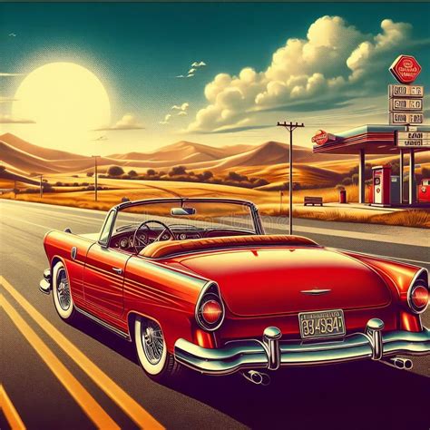 Vintage Convertible Desert Highway Sunset Stock Photos Free Royalty